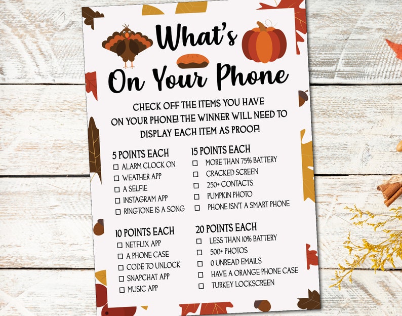 Thanksgiving Whats on Your Phone Party Game | Etsy