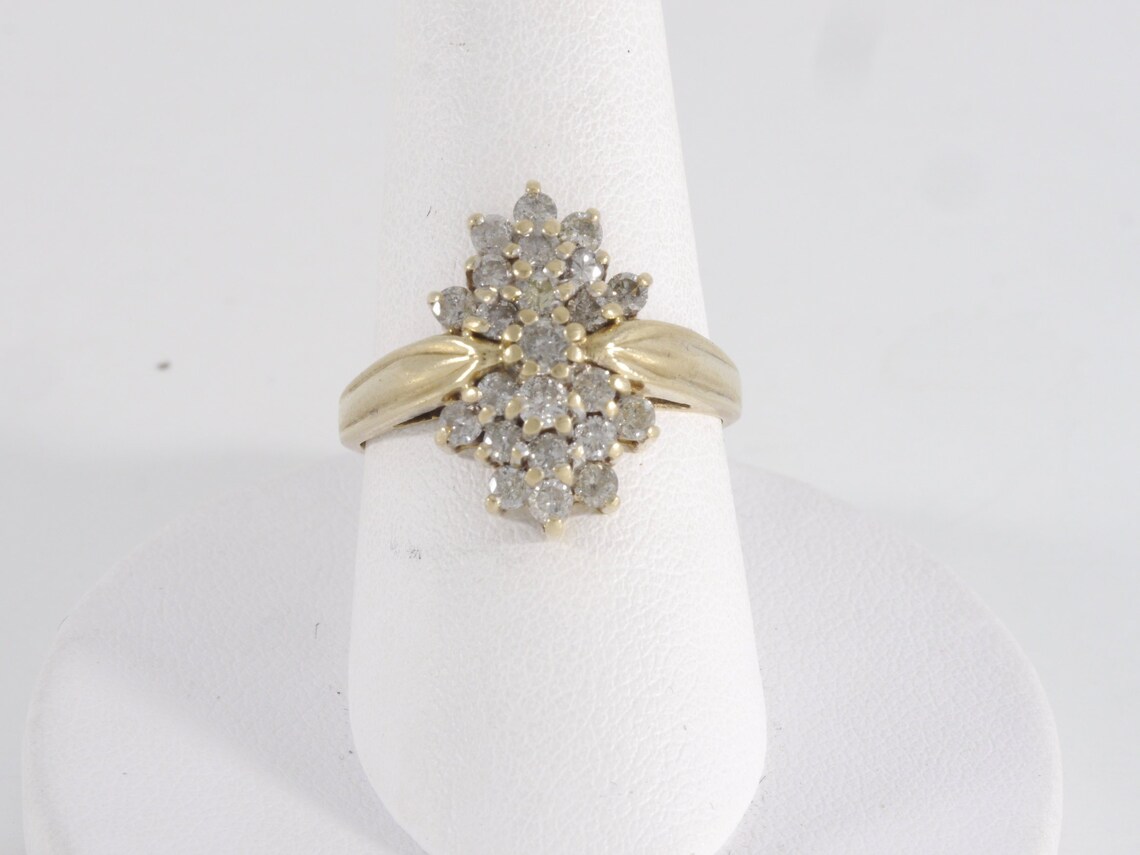 Vintage Estate 10k 417 Yellow Gold Round Diamond Cluster | Etsy