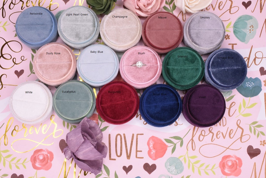 Luxury Handmade Keepsake 15 Colors Velvet Single Slot Ring Box Round ...
