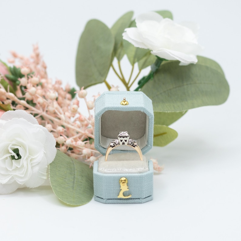 Baby Blue Antique Style Victorian Mini Square Octagon Shape Ring Box ...