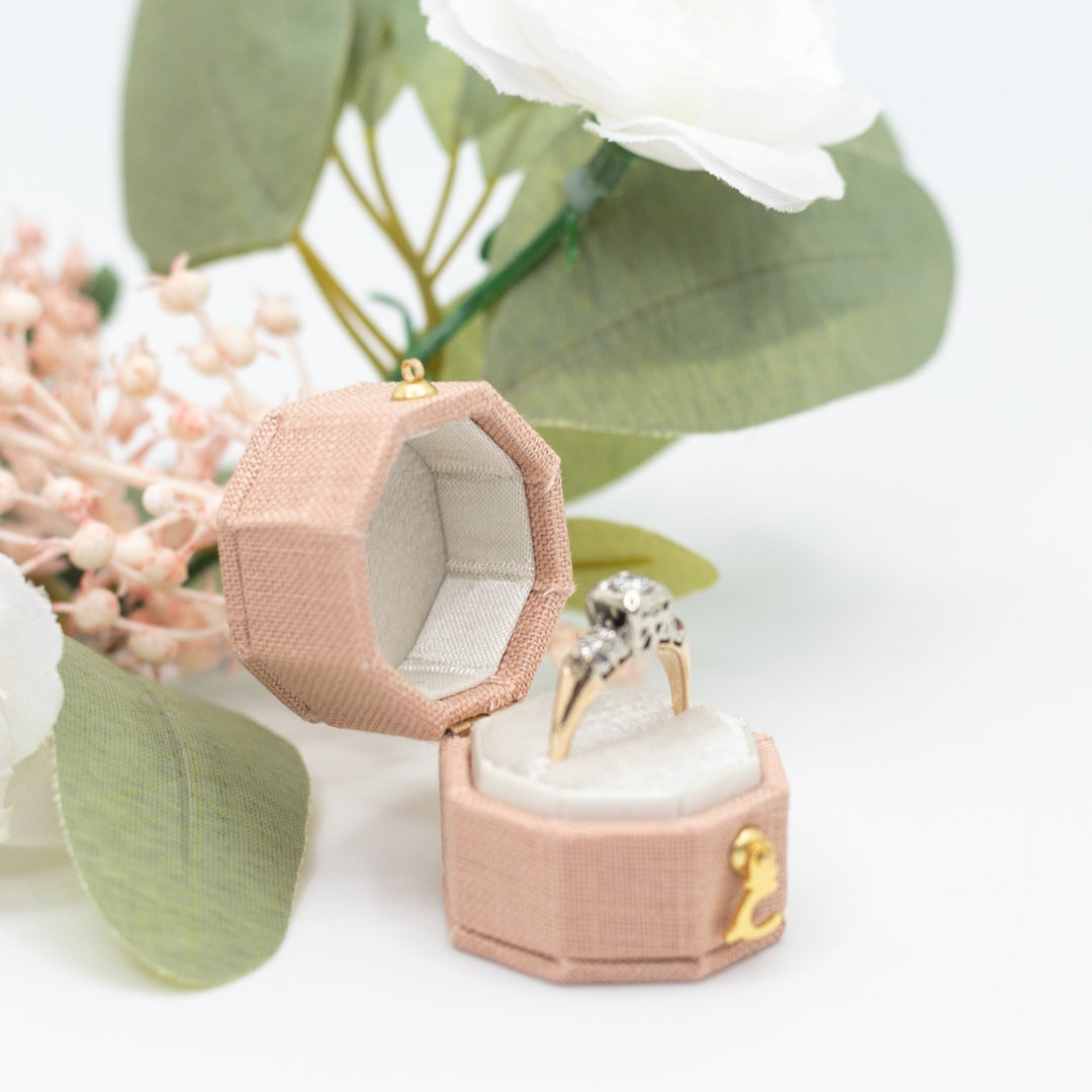 Peach Handmade Antique Style Victorian Mini Octagon Shape Ring Box ...