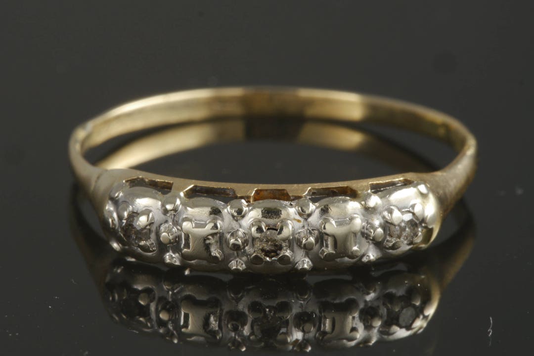 Antique Art Deco 1920's 14k Yellow Gold Diamond Allusion Set Engagement ...