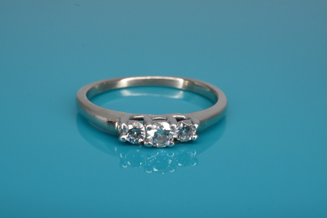 Estate Three Stone Diamond Engagement Ring 14k White Gold/ Past Present ...