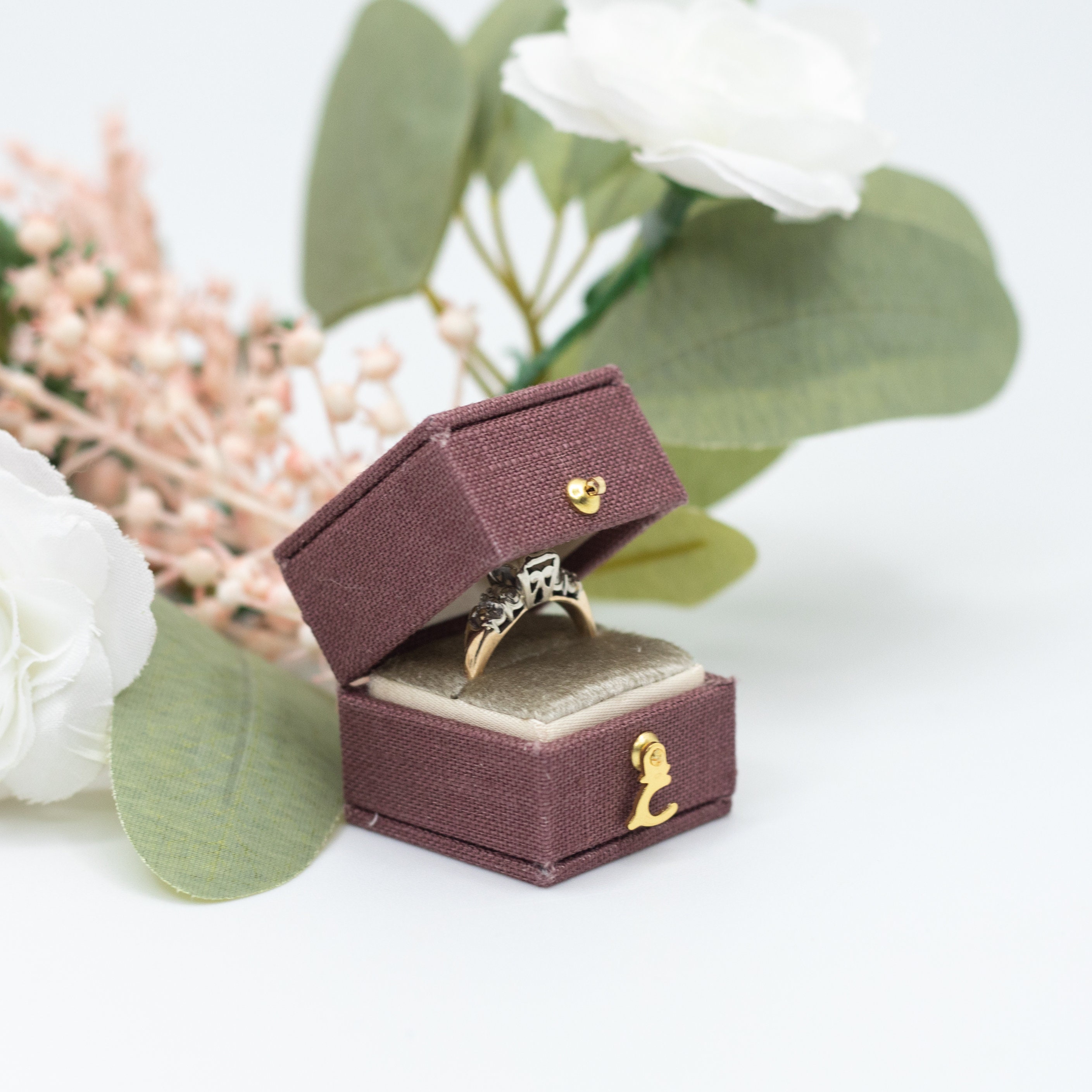 Maroon Handmade Antique Style Victorian Mini Square Shape Ring Box ...