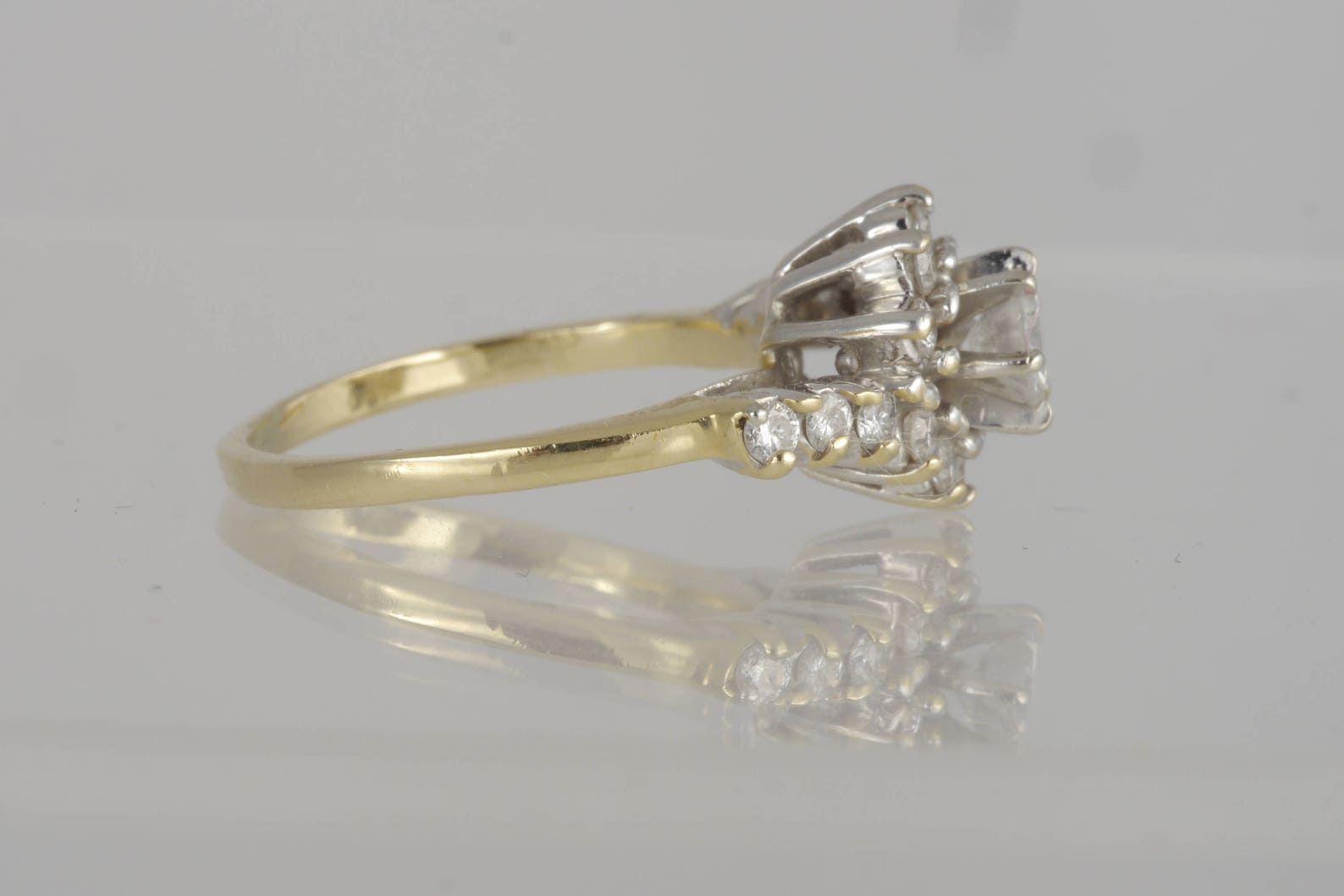 Vintage Estate 14k Yellow Gold Allusion Set Diamond Swirl Bypass ...