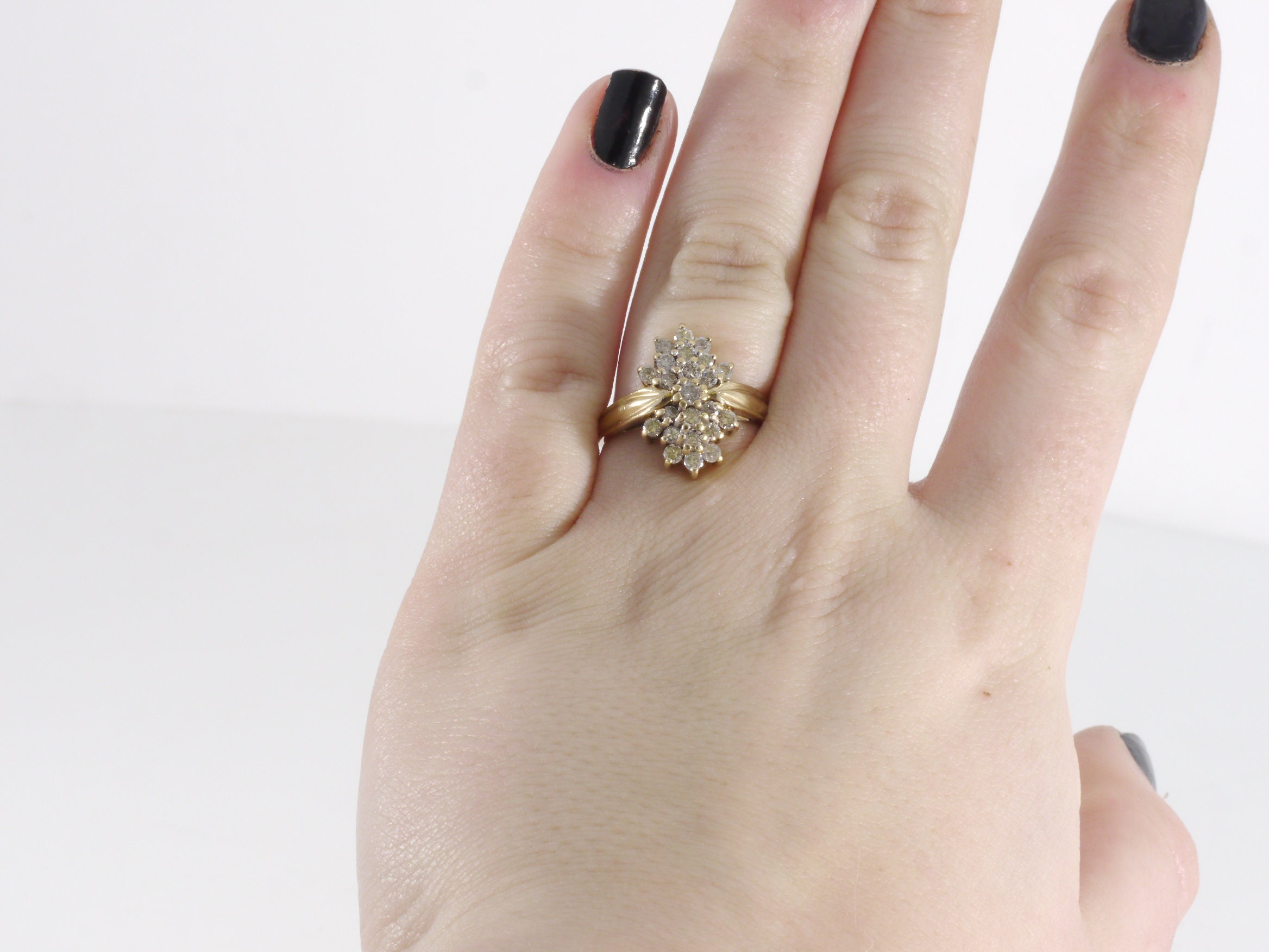 Vintage Estate 10k 417 Yellow Gold Round Diamond Cluster | Etsy