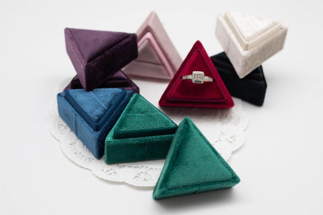 7 Colors Luxury Handmade Keepsake Velvet Ring Box Triangle Single Slot ...