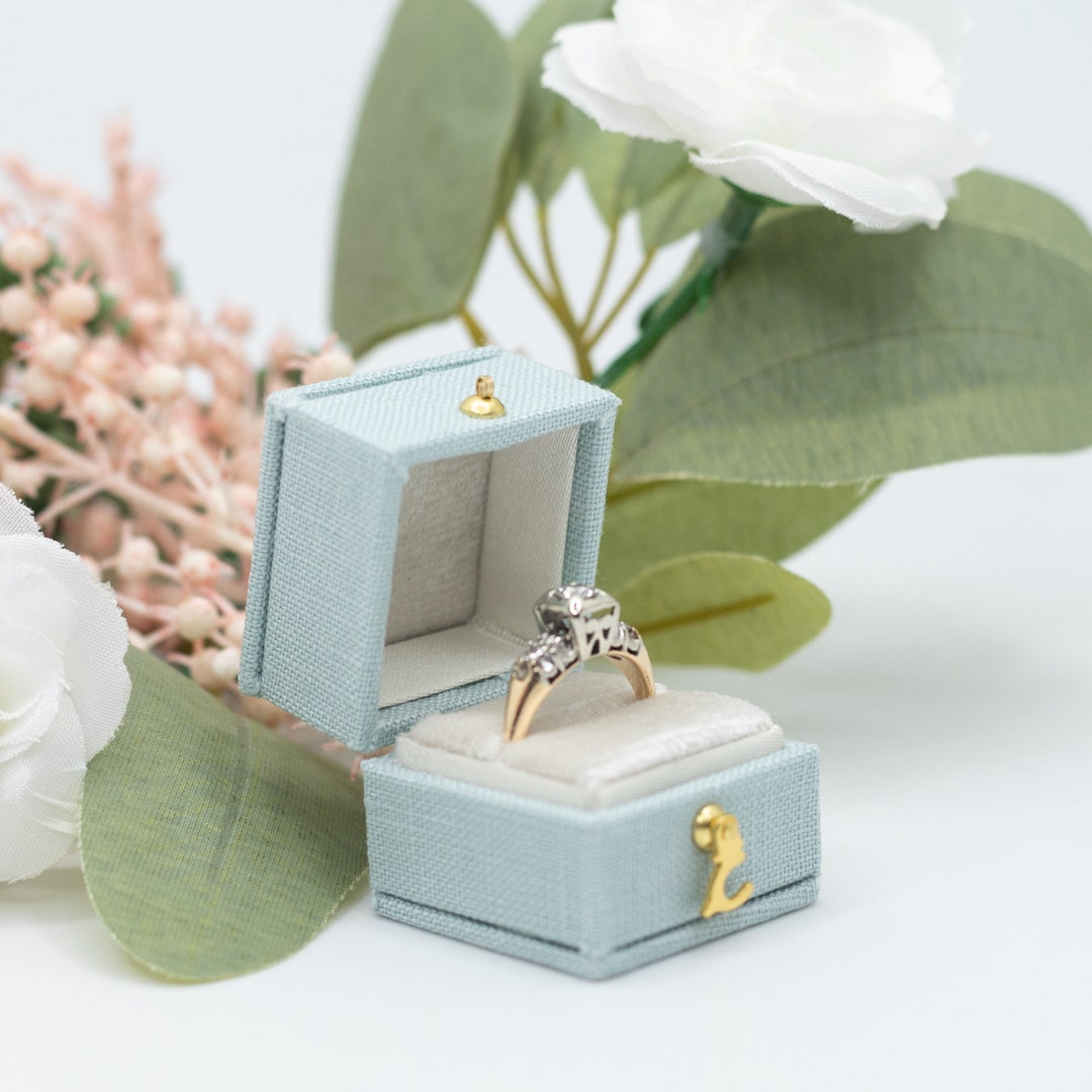Baby Blue Handmade Antique Style Victorian Mini Square Shape Ring Box ...