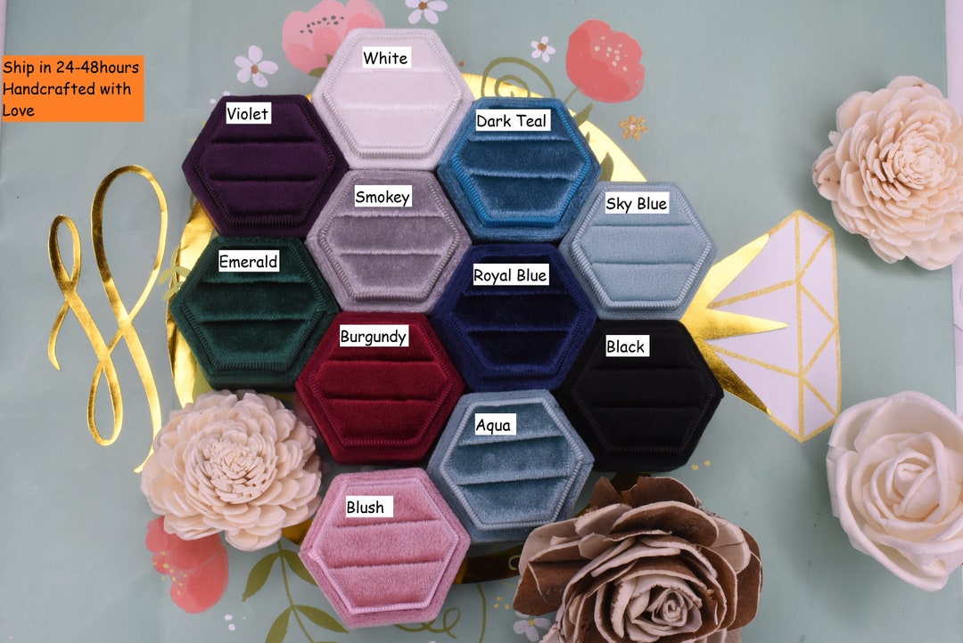 11 Colors Luxury Handmade Keepsake Velvet Ring Box Hexagon DOUBLE ...