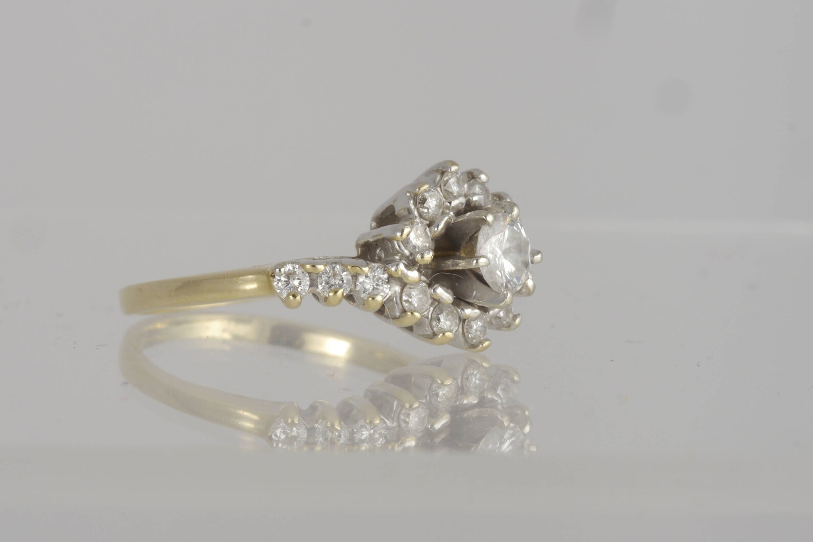 Vintage Estate 14k Yellow Gold Allusion Set Diamond Swirl Bypass ...