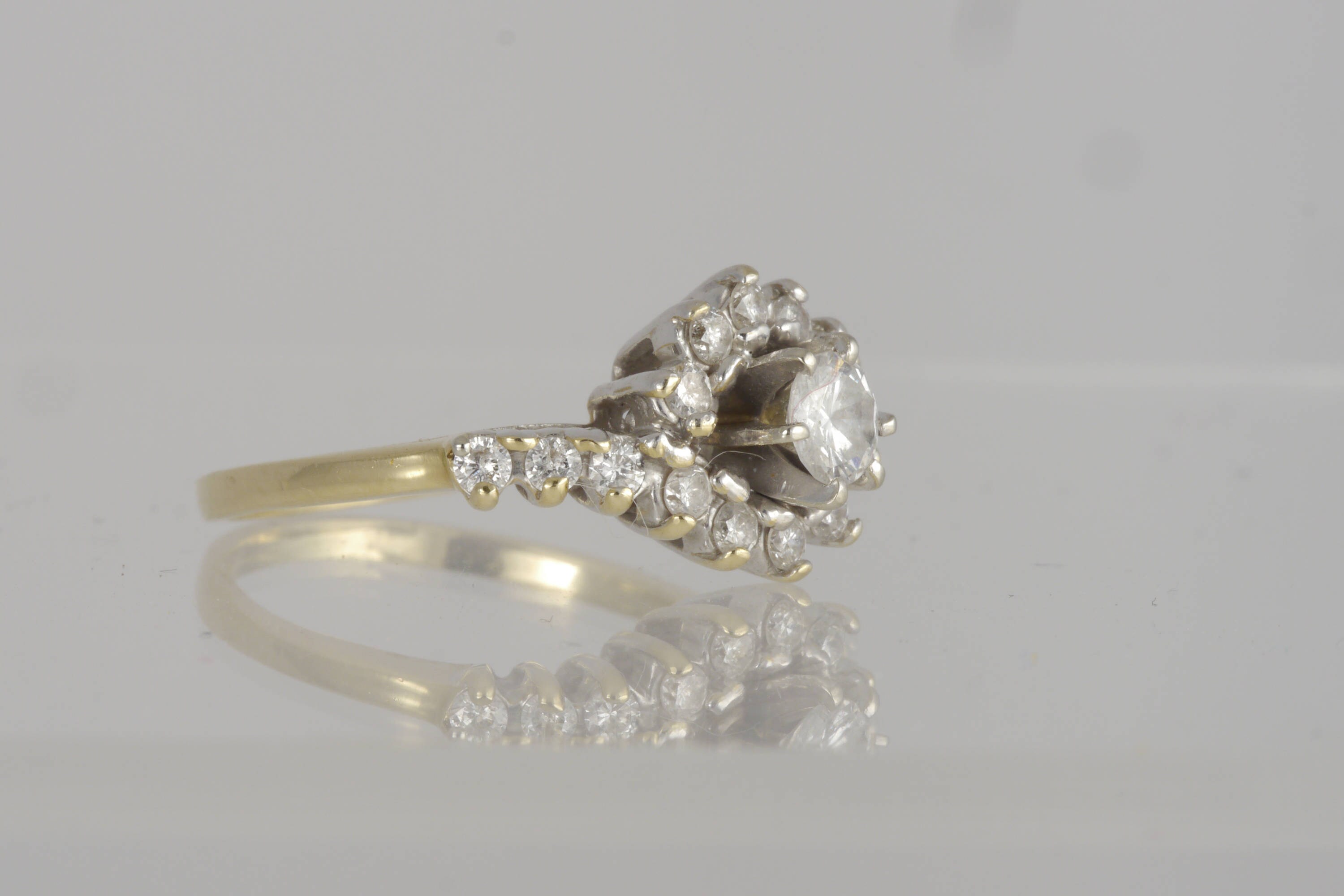 Vintage Estate 14k Yellow Gold Allusion Set Diamond Swirl Bypass ...