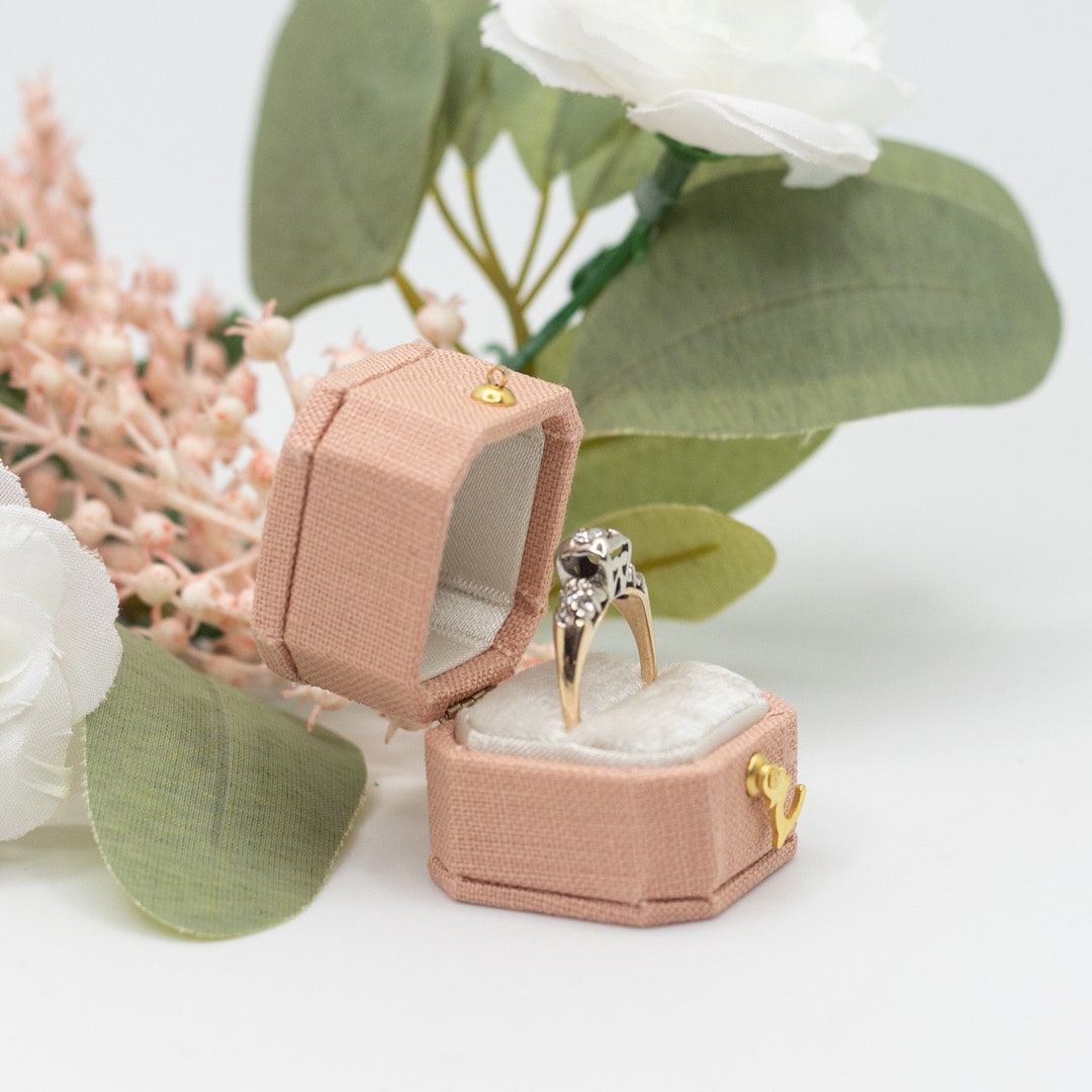 Peach Color Antique Style Victorian Mini Square Octagon Shape Ring Box ...