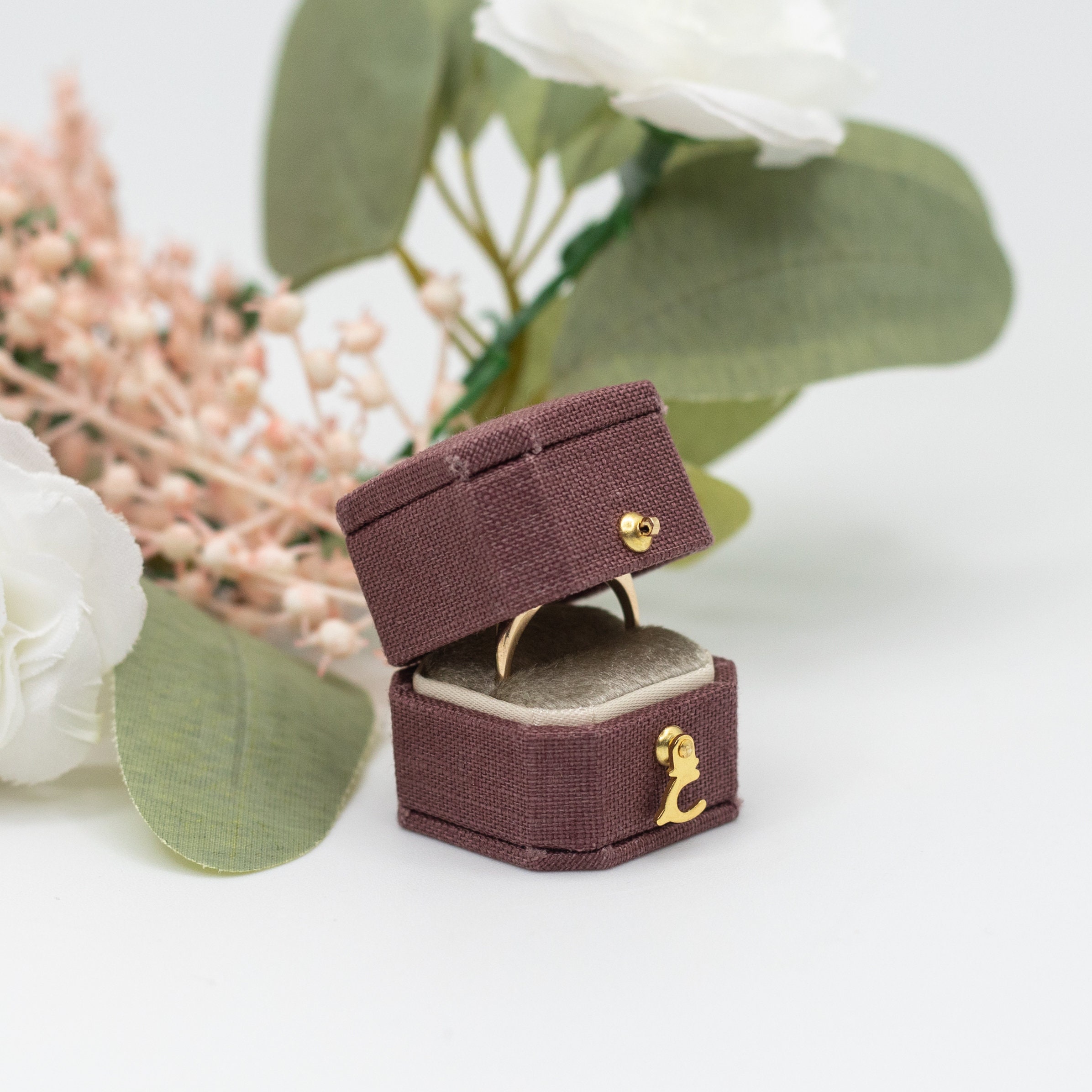 Maroon Handmade Antique Style Victorian Square Octagon Ring Box LINNEN ...
