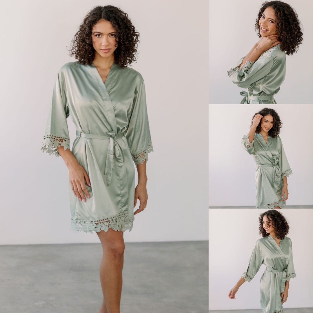 Sage Green Bridesmaid Robes, Bridesmaid Robes, Robes With Lace ...