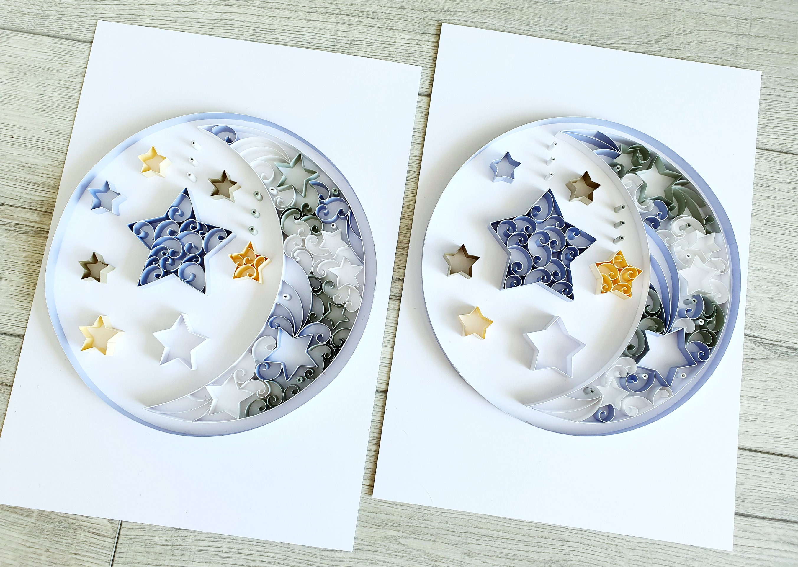 Moon and Stars Quilled Nursery Wall Art New Baby Gift - Etsy Polska