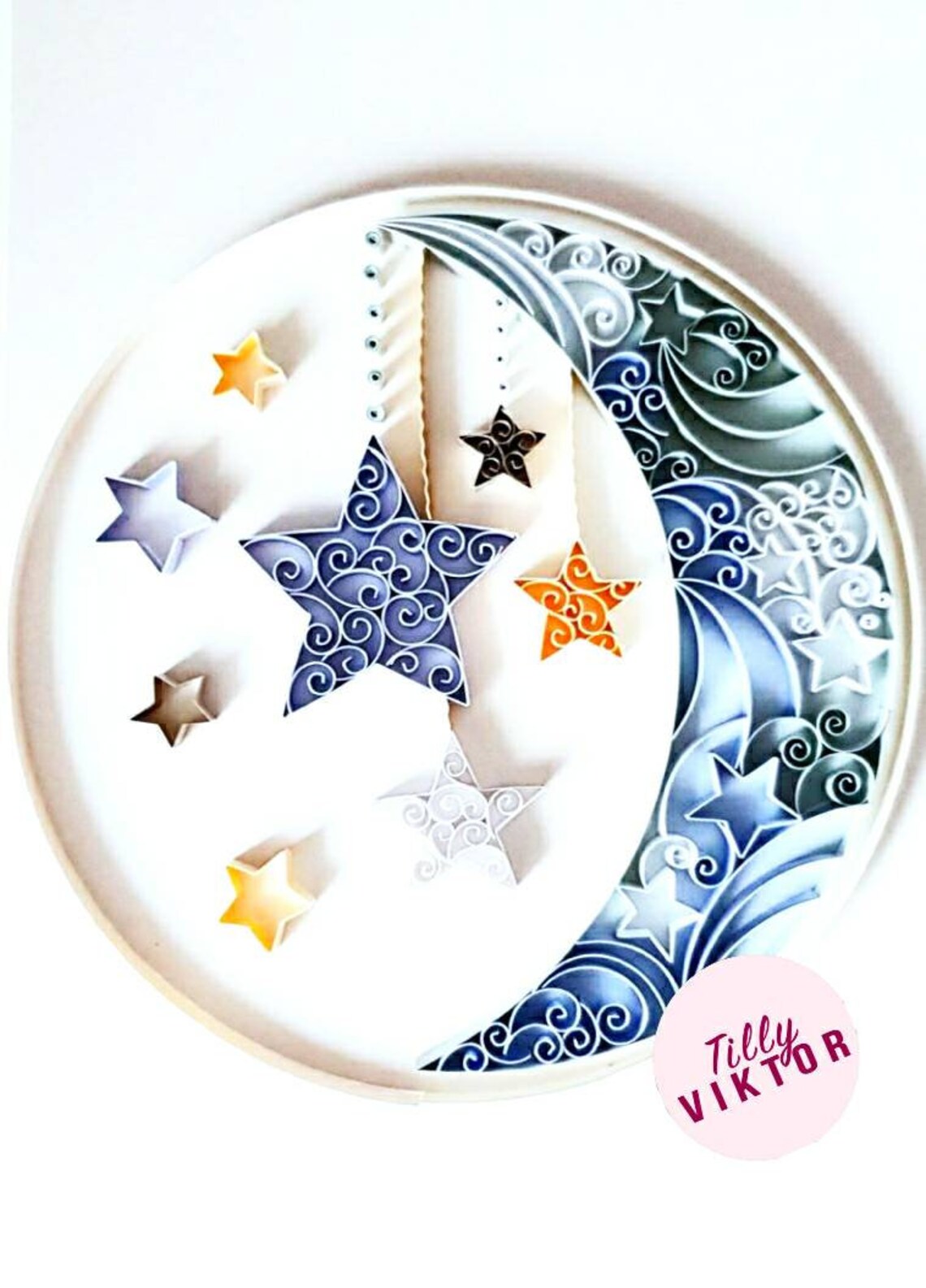 Moon and Stars Quilled Nursery Wall Art New Baby Gift - Etsy Polska