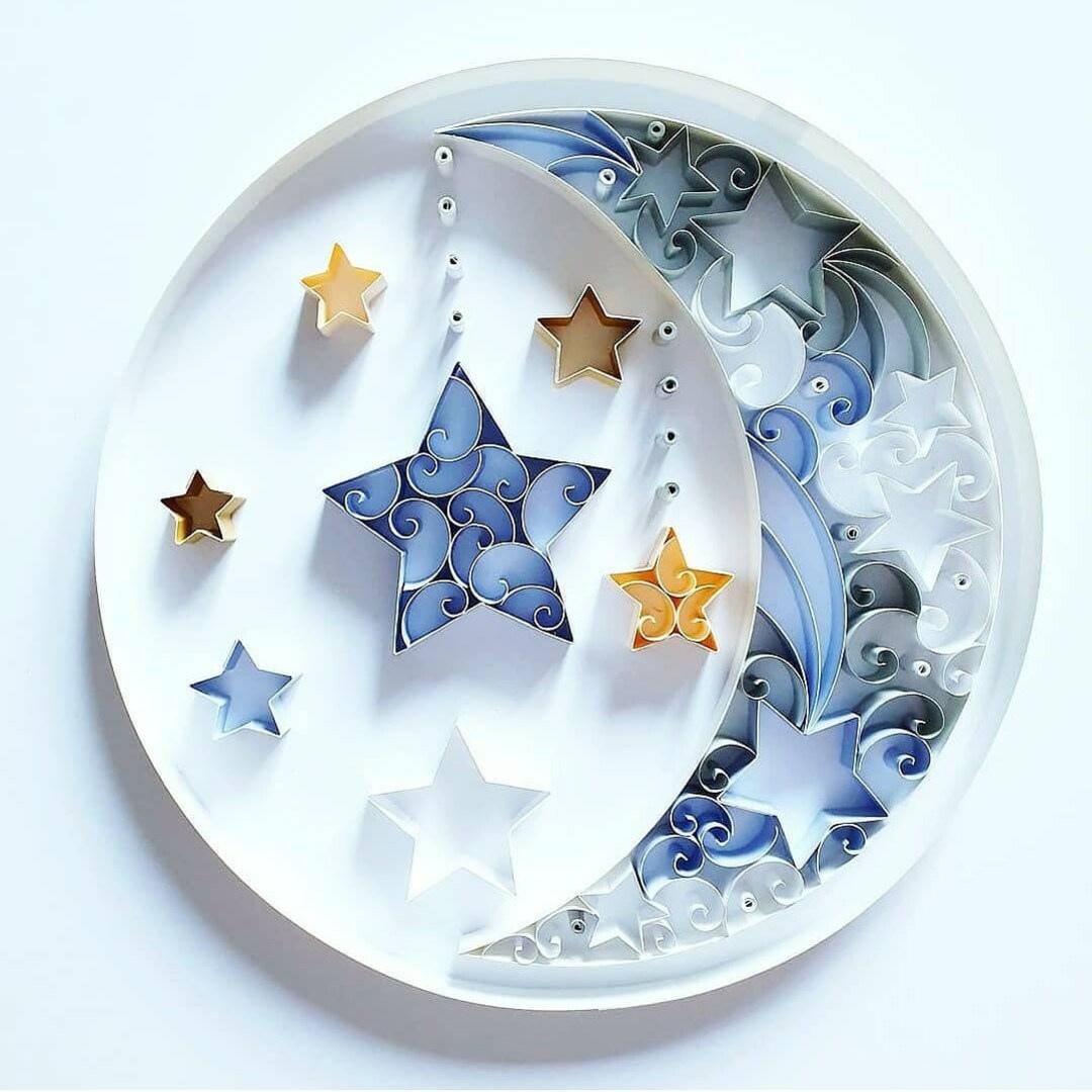 Moon and Stars Quilled Nursery Wall Art New Baby Gift - Etsy Polska