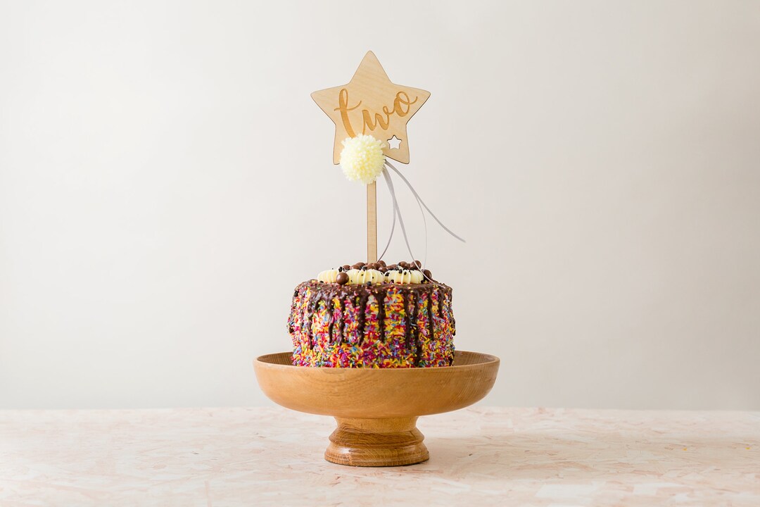 2nd Birthday Wooden Cake Topper TWO Magic Wand Photo Prop - Etsy
