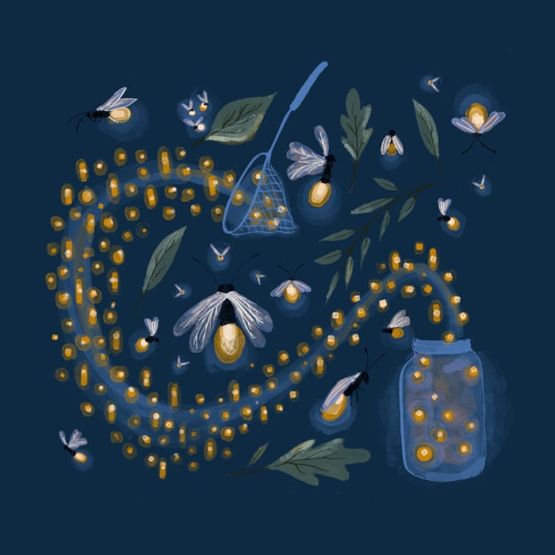 Catching Fireflies Print // Giclee // Kids Art // Insects // - Etsy
