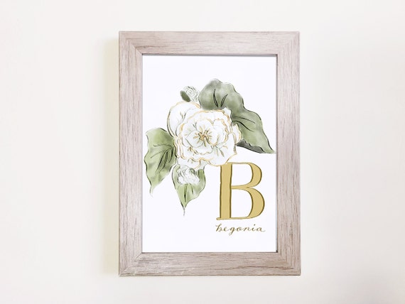 B is for Begonia Botanical Alphabet Print 5x7 // | Etsy