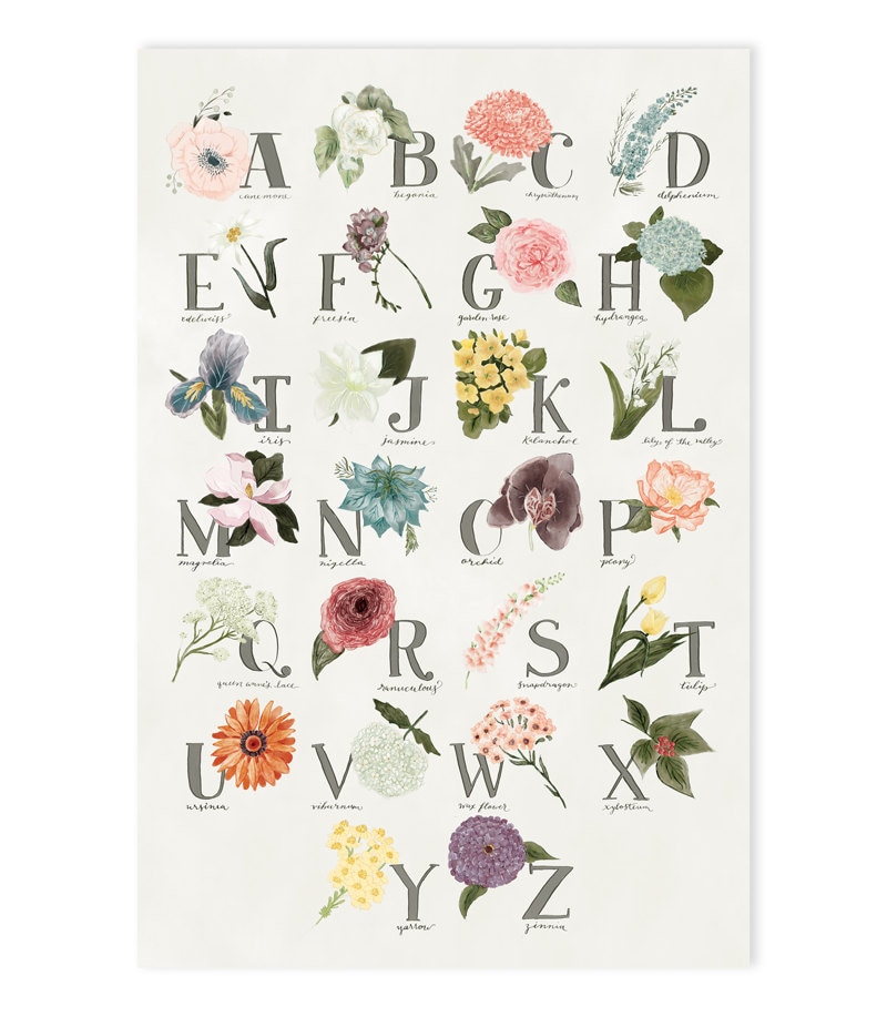 Botanical Alphabet Canvas Giclee Poster 16x24 // | Etsy