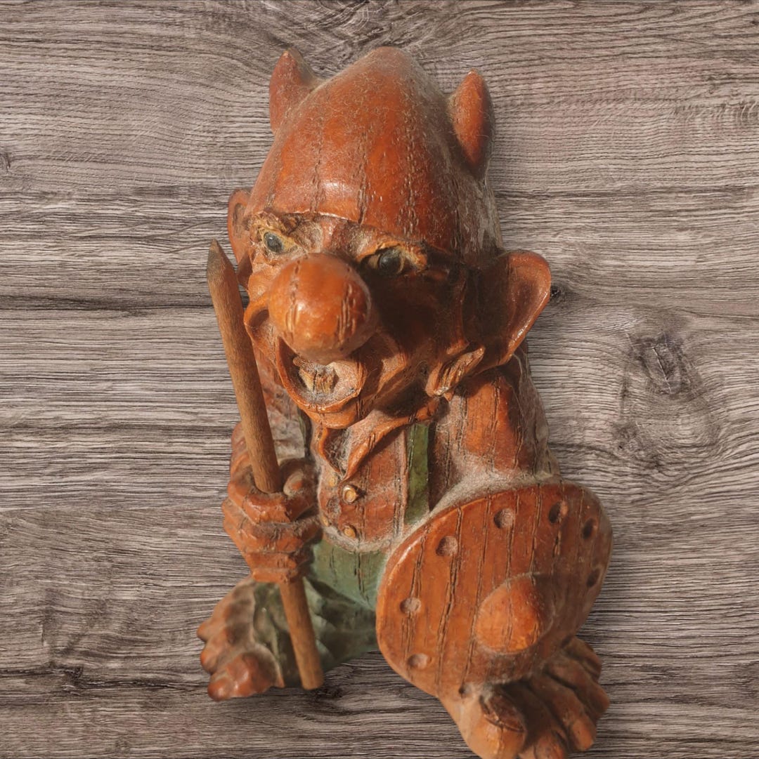 Vintage Faux Wood Troll Scandinavian Viking With Shield and Helmet 15 ...