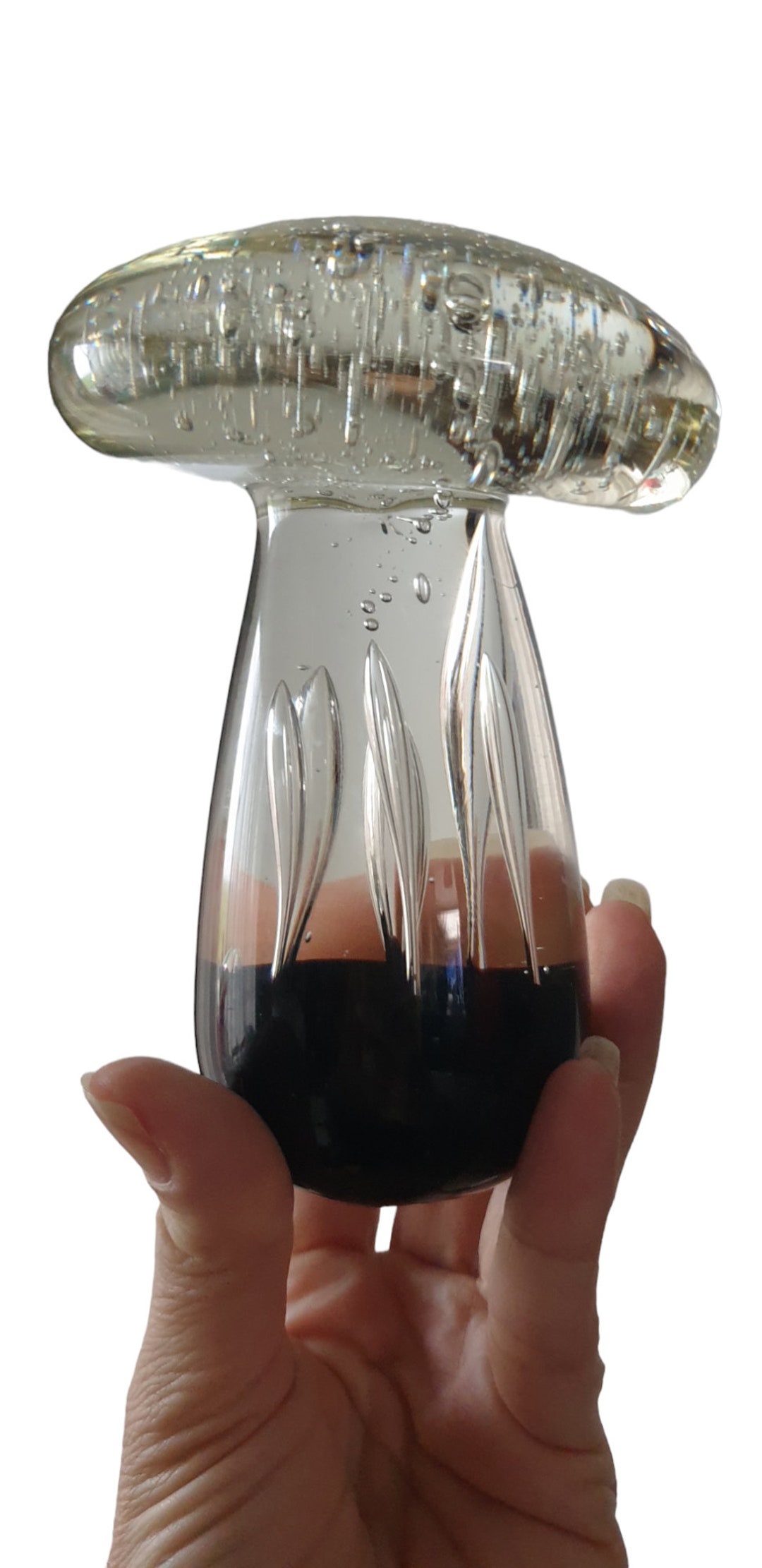 Glass Toadstool Sculpture Bubble Glass Clear and Purple - Etsy