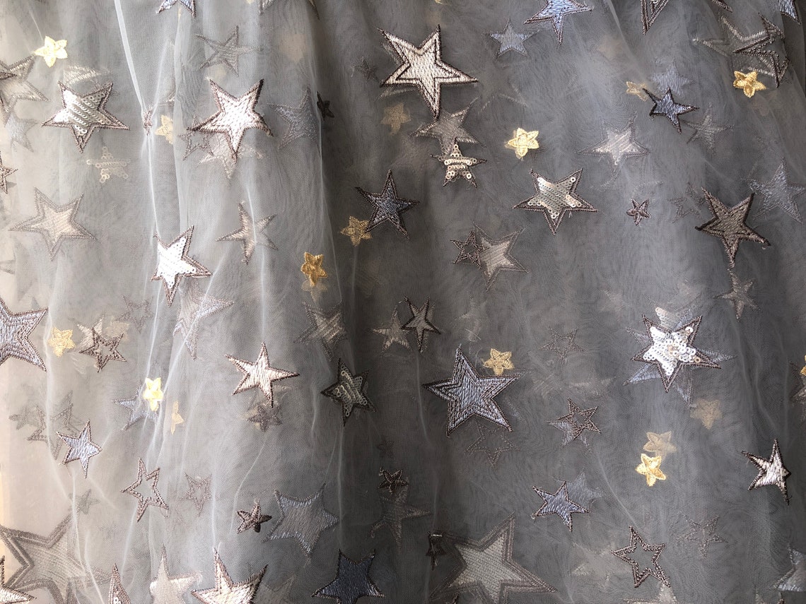 Soft Grey Star Tulle With Sequins Dress Lace Embroidery Tulle - Etsy