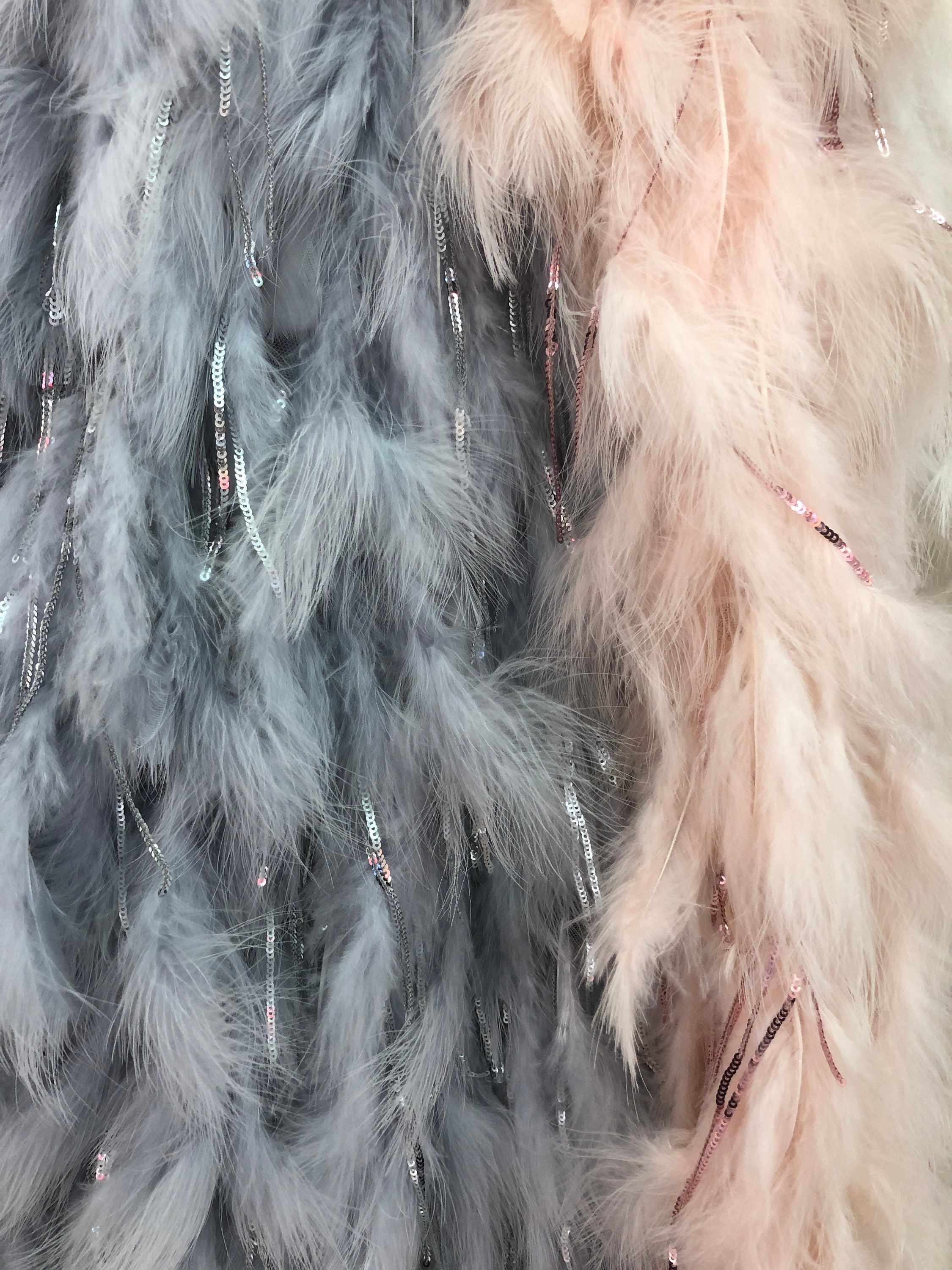 Luxury Premium Grey Feather Wedding Dress Lace Fabric Fancy Haute ...