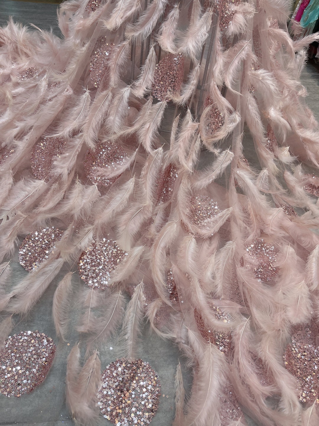 Baby Pink Feather Lace,off White Beautiful Feather Dress Lace,gold ...