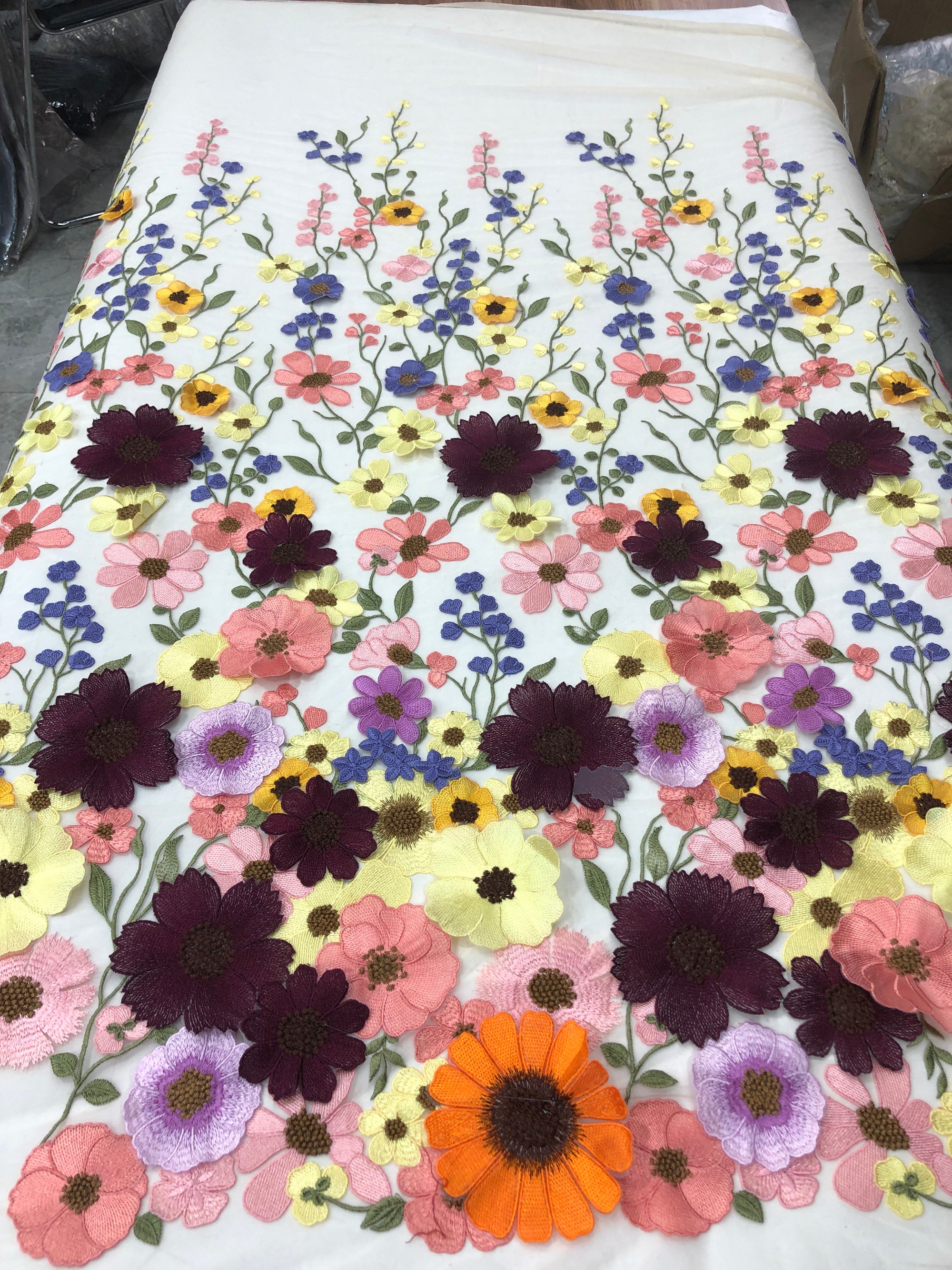 Luxury 3D Floral Multicolor Embroidery Flower Haute Couture 3D Flower ...