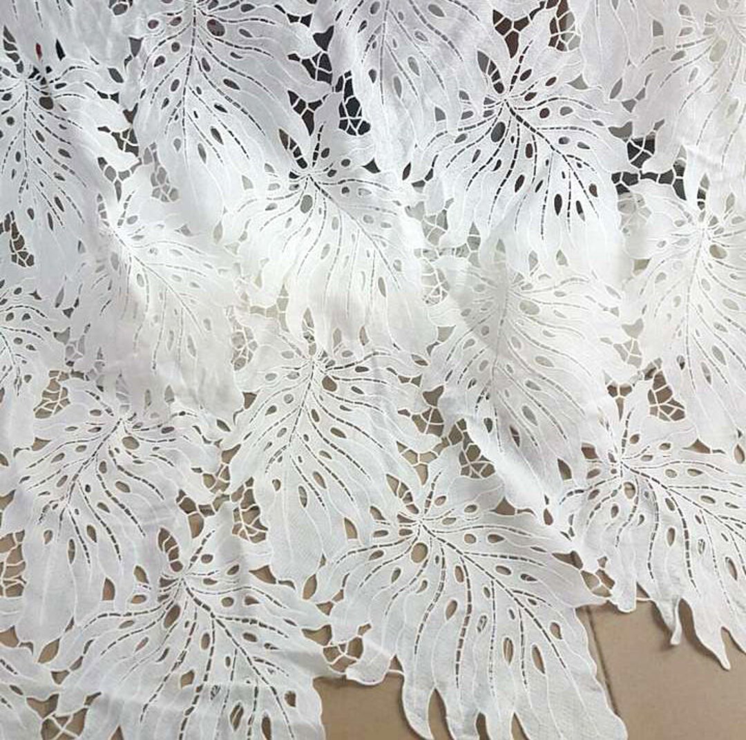 Off-white Leaves Guipure Lace Fabric: Embroidered Bridal Wedding Lace ...