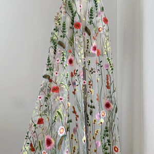 Classic Ivory Multicolor Heavy Embroidered Floral Tulle Lace Fabric ...