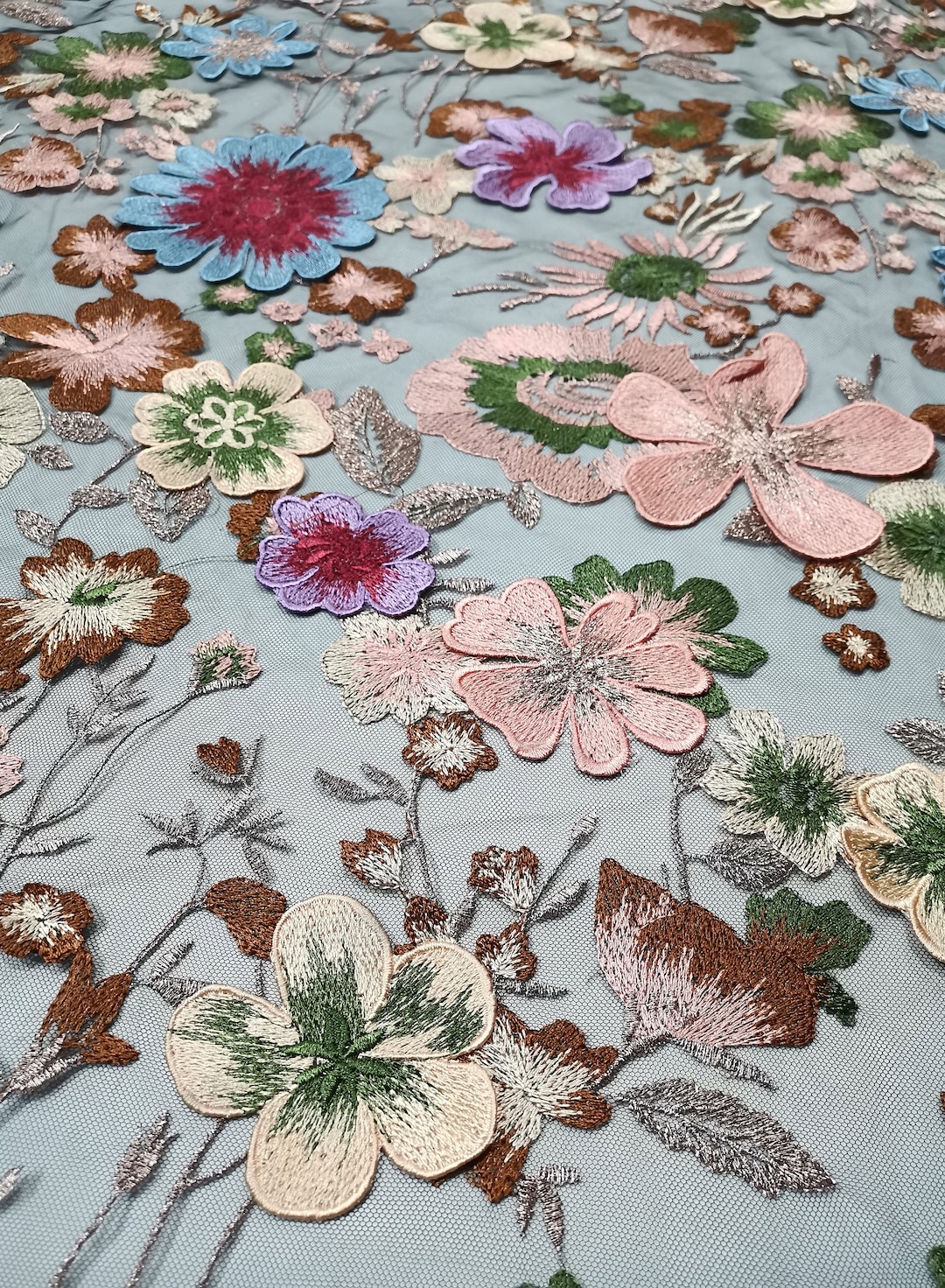 3D Floral Multicolor Embroidery Flower Haute Couture 3D Flower Dress ...