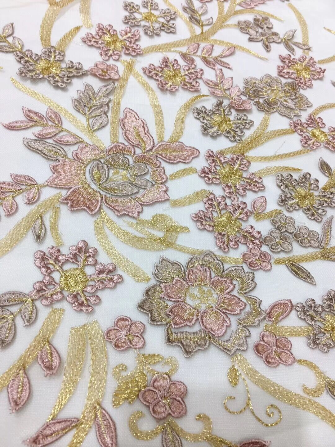 Rose Gold Embroidered Floral Lace Fabric: Evening Dress Tulle - Etsy