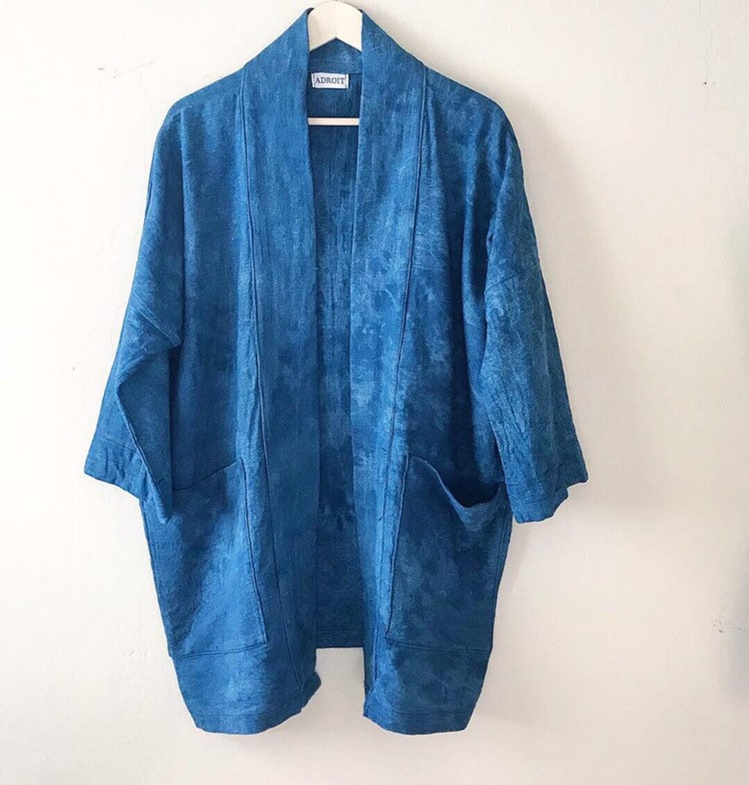 Linen Indigo Jacket, Over-sized Linen Cardigan, Blue Linen Duster ...