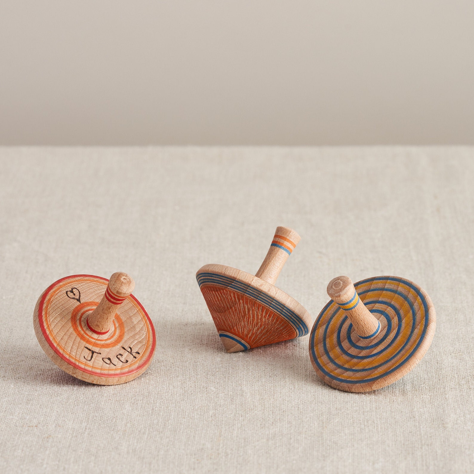 Wooden Spinning Tops Personalised Set of Three in a Cotton - Etsy