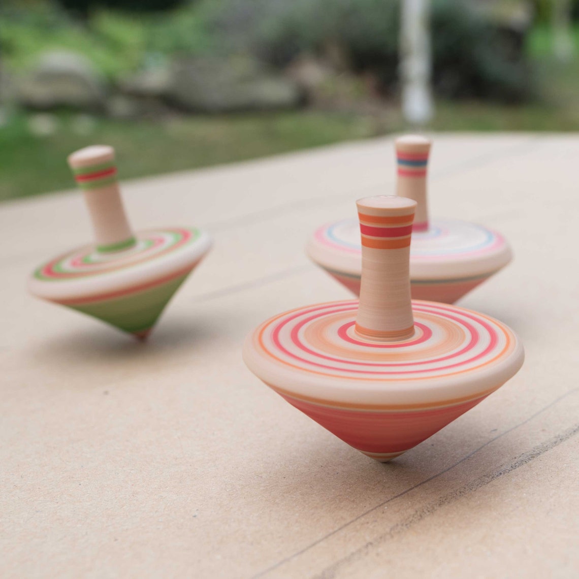 Wooden Spinning Tops Personalised Set of Three in a Cotton | Etsy