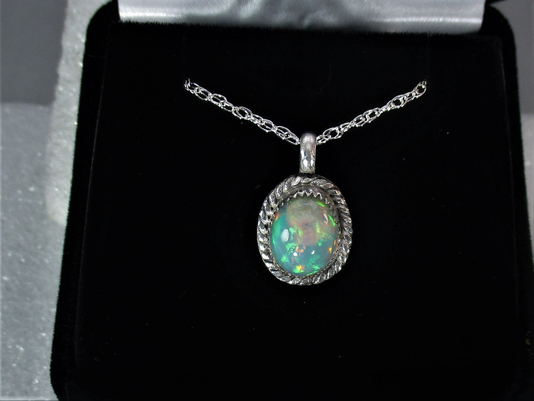 Genuine Ethopian opal gemstone handmade sterling silver pendant ...