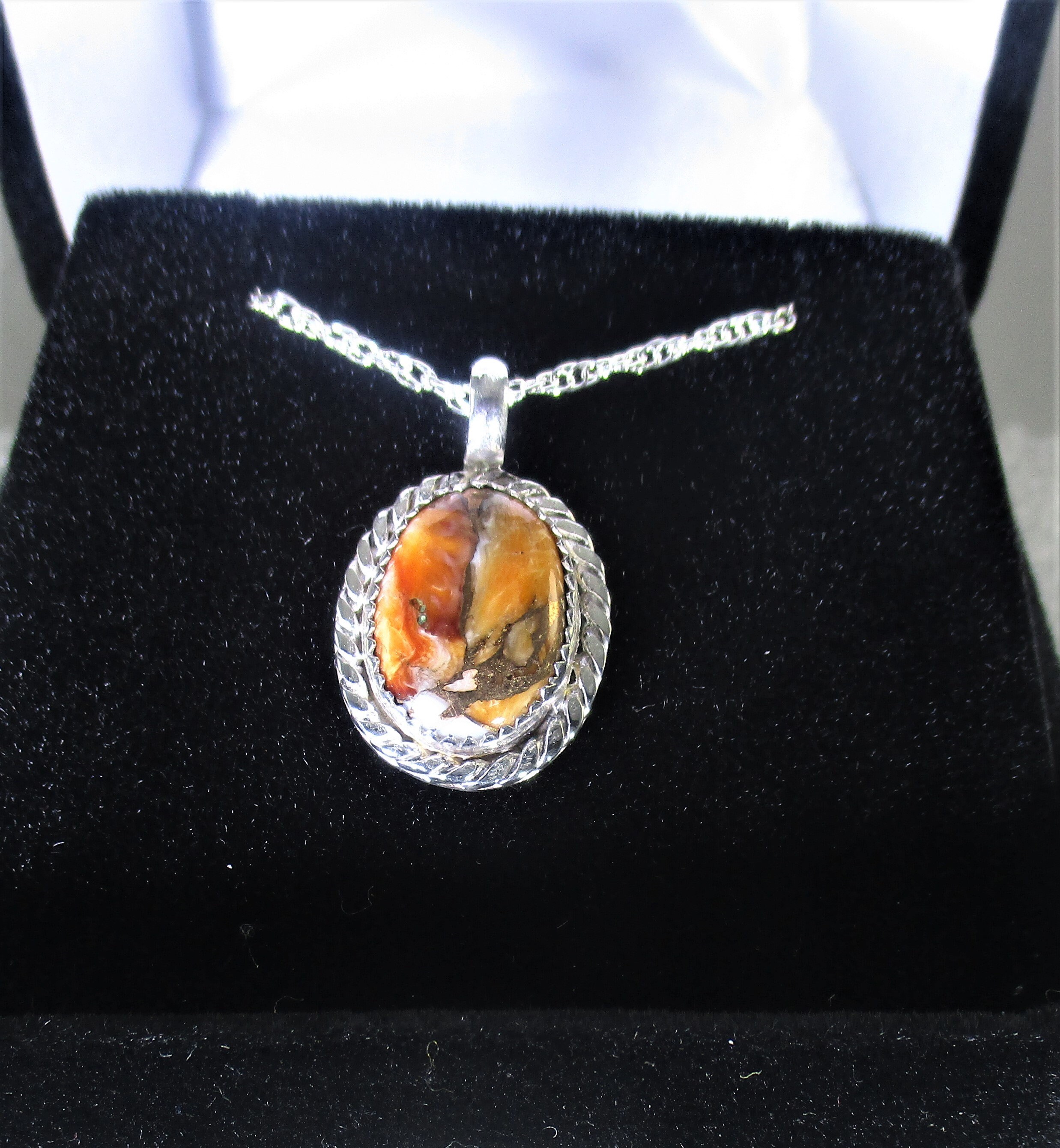 Vivid orange Oyster shell Sterling silver handmade pendant necklace