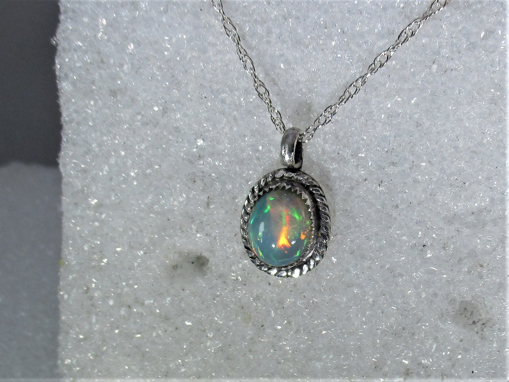 Genuine Ethopian opal gemstone handmade sterling silver pendant ...