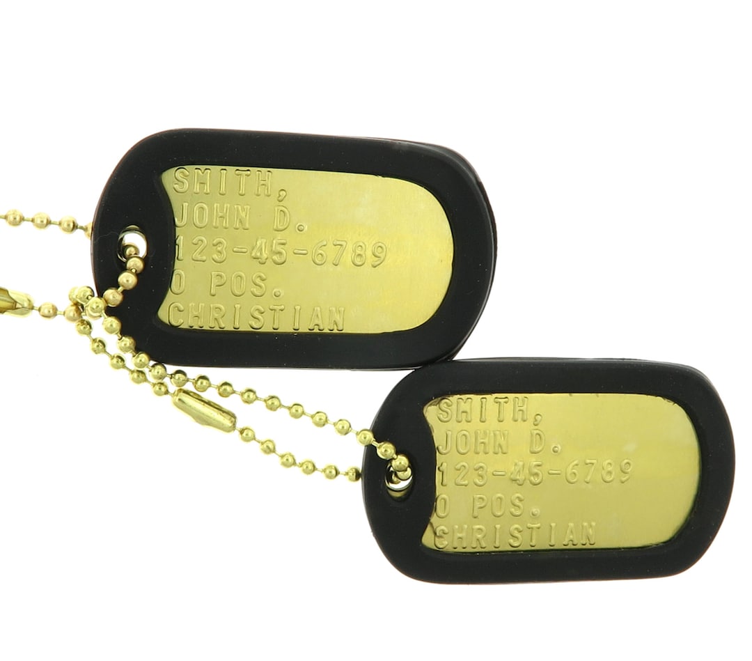 Custom Embossed Personalized Brass Military Army Navy USMC AF ID Dog ...