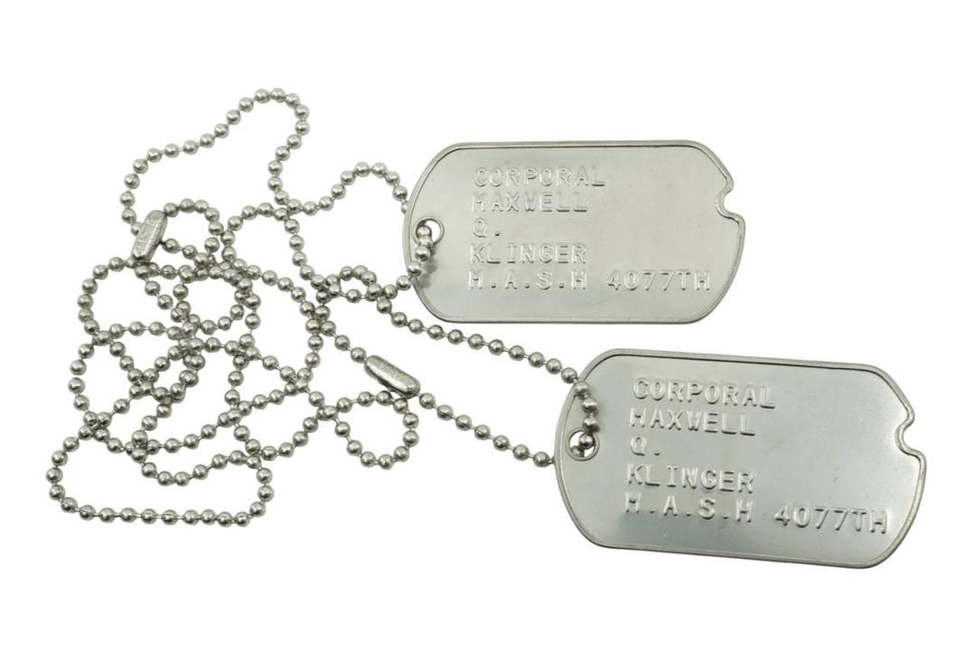 MASH Maxwell Klinger Stainless Steel Military WWII Style Dog Tags ...