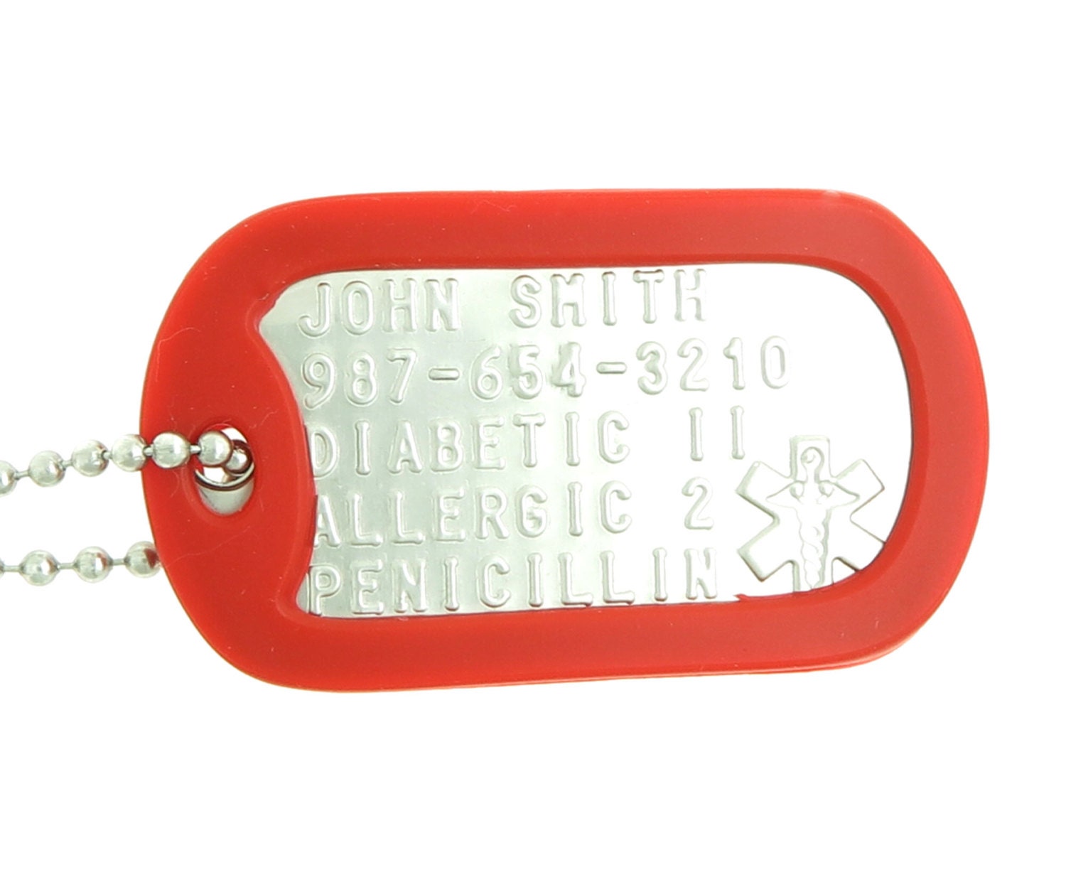 Custom Personalized Embossed Medical ID Military Style Stainless Steel ...