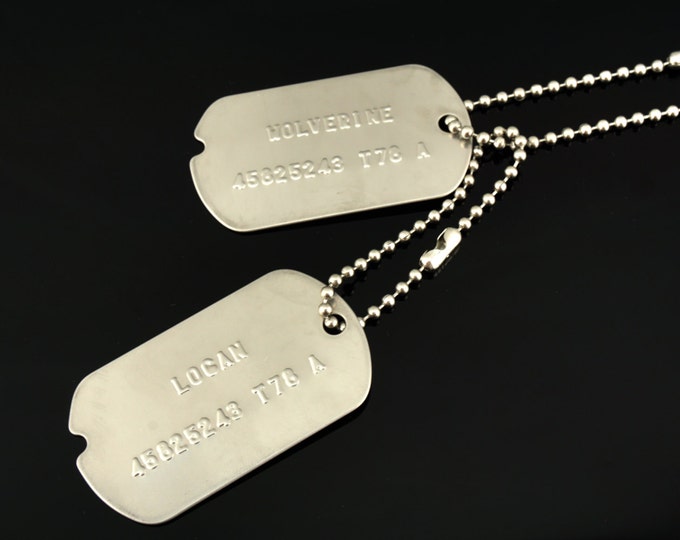 WOLVERINE LOGAN Brushed Steel Double Dog Tags Pendant Necklace Ball ...