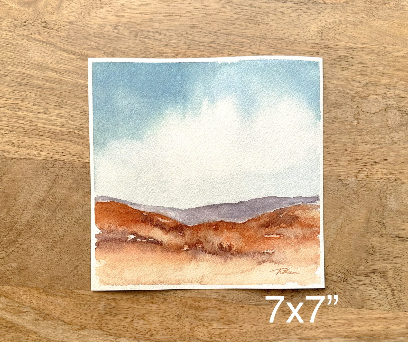 Small Original Abstract Watercolor Painting, 7x7” Landscape Square Wall ...