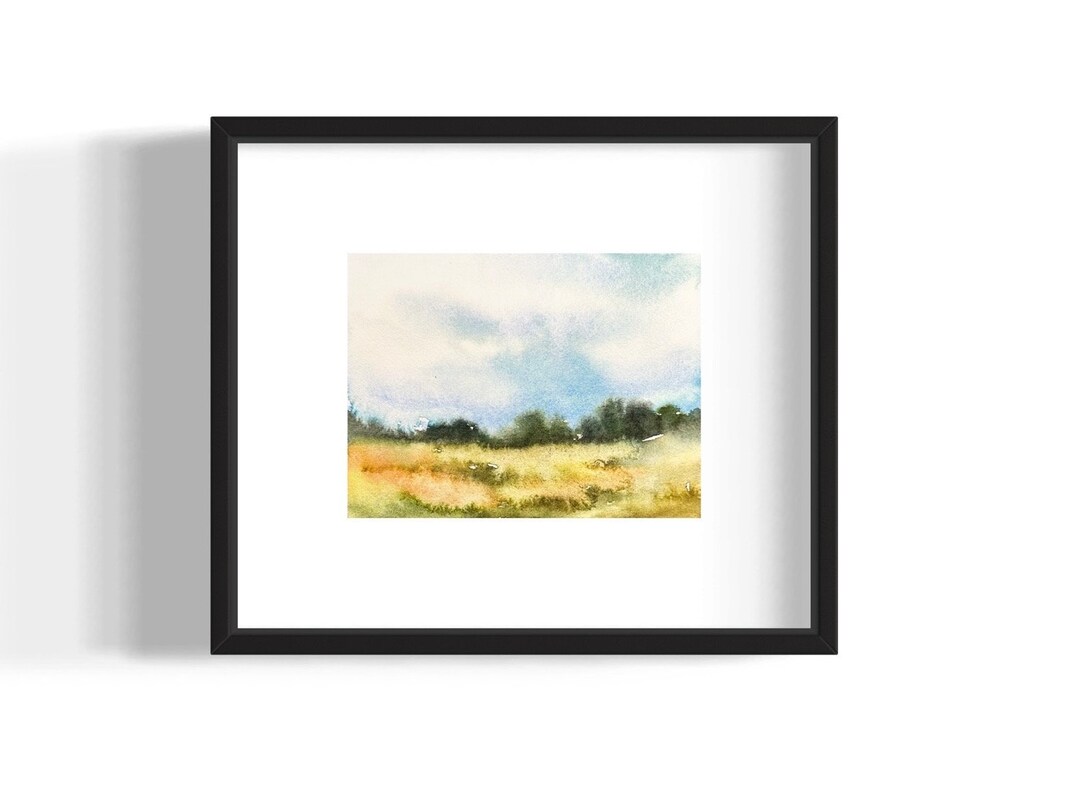Small Original Abstract Watercolor Landscape, Abstract Blue Sky 6x8 ...