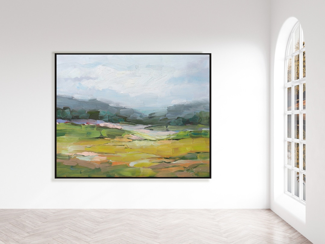 Abstract Landscape Framed Canvas Print, Oil Painting Giclee Print ...