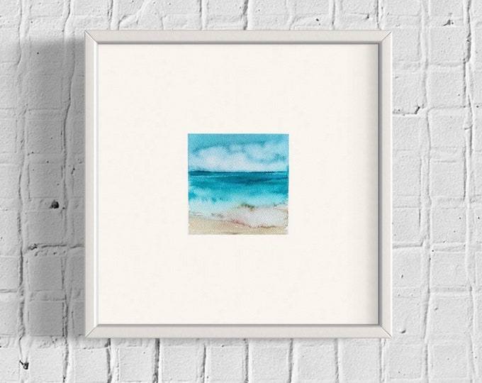 Small 4x4” Original Ocean Watercolor Art, Tiny Square Abstract Seascape ...