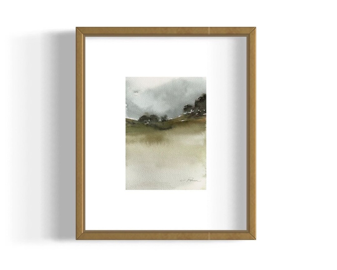 Small 5x7" Original Landscape Watercolor Art, Abstract Moody Simple ...